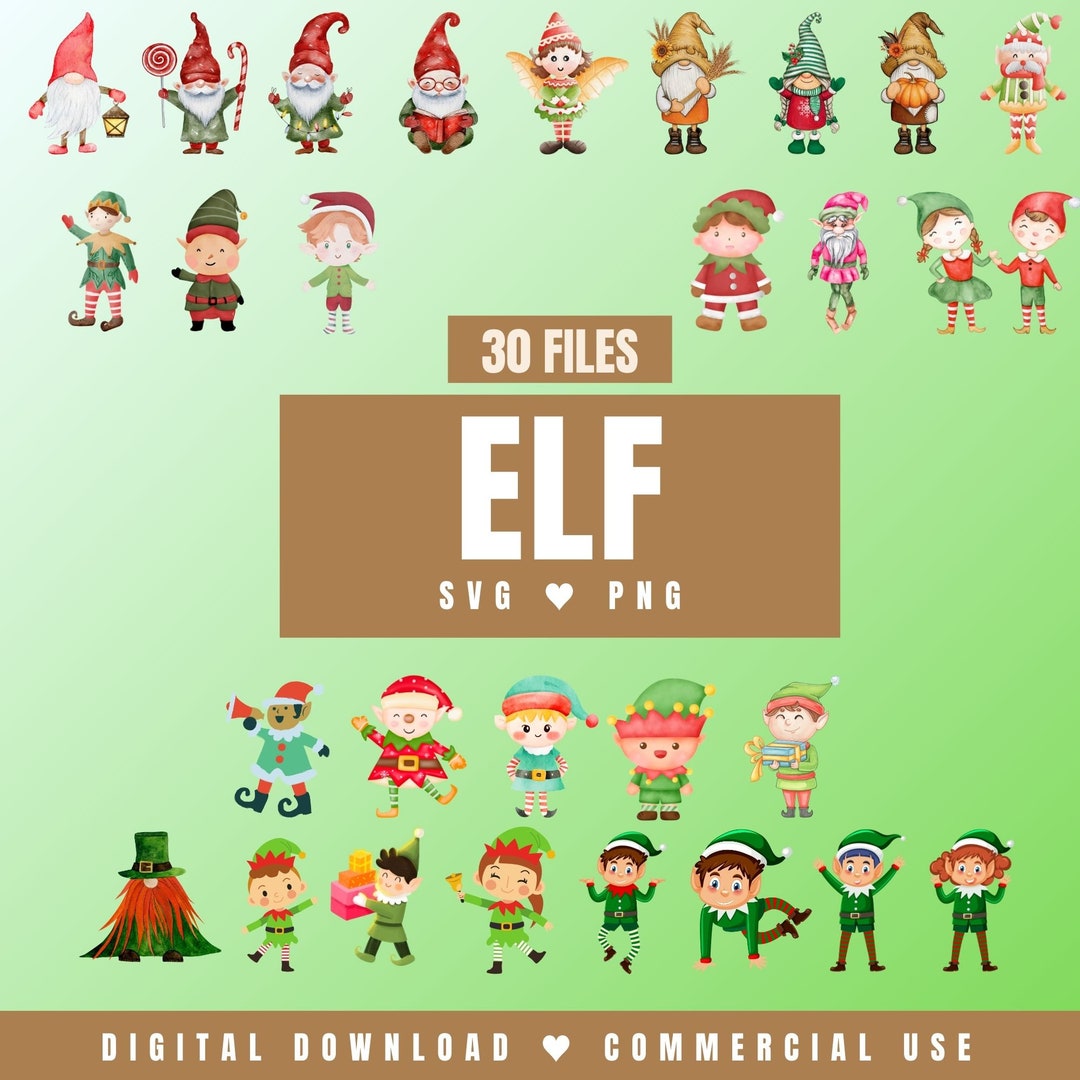 Elf Watercolor SVG PNG Clipart Bundle Cute Funny Elf for Cricut Mega ...