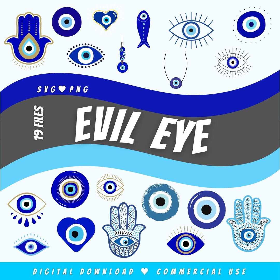 Evil Eye SVG, Evil Eye PNG Clipart Bundle, Hamsa Clip Art, Blue Evil ...