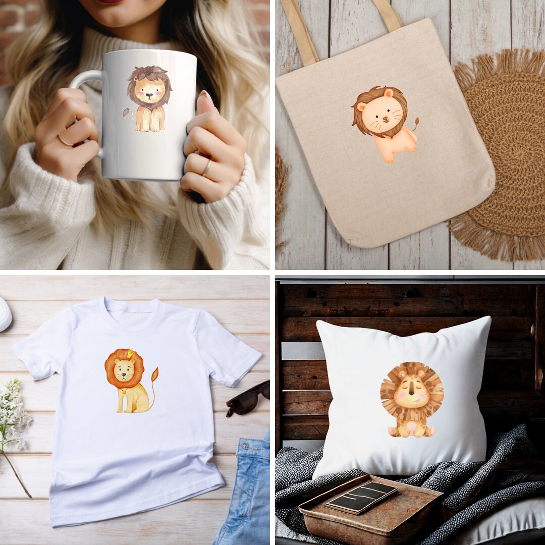 Baby Lion Watercolor SVG PNG Clipart Nursery Bundle Files for Cricut ...