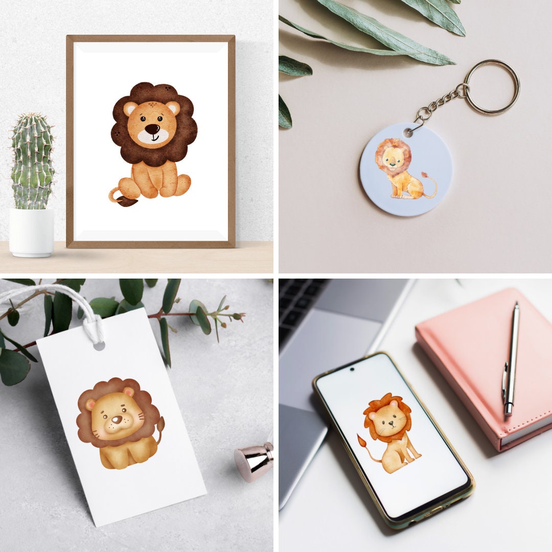 Baby Lion Watercolor SVG PNG Clipart Nursery Bundle Files for Cricut ...