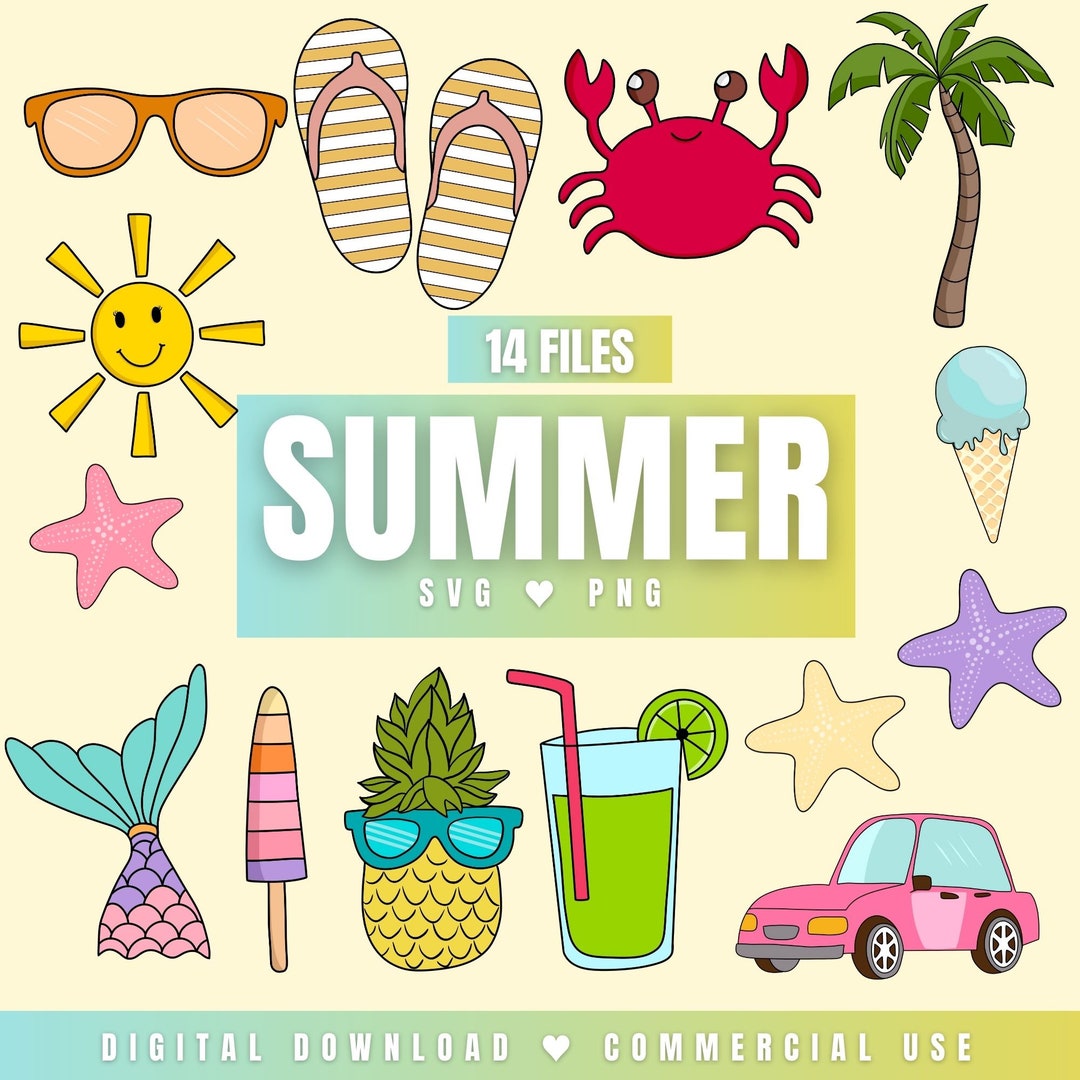 Summer Cute Doodle SVG PNG Clipart Bundle Files for Cricut Silhouette ...