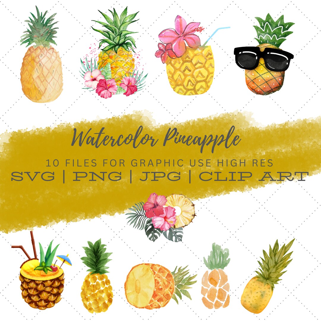 Pineapple Watercolor SVG PNG Clipart Bundle for Cricut Tropical ...