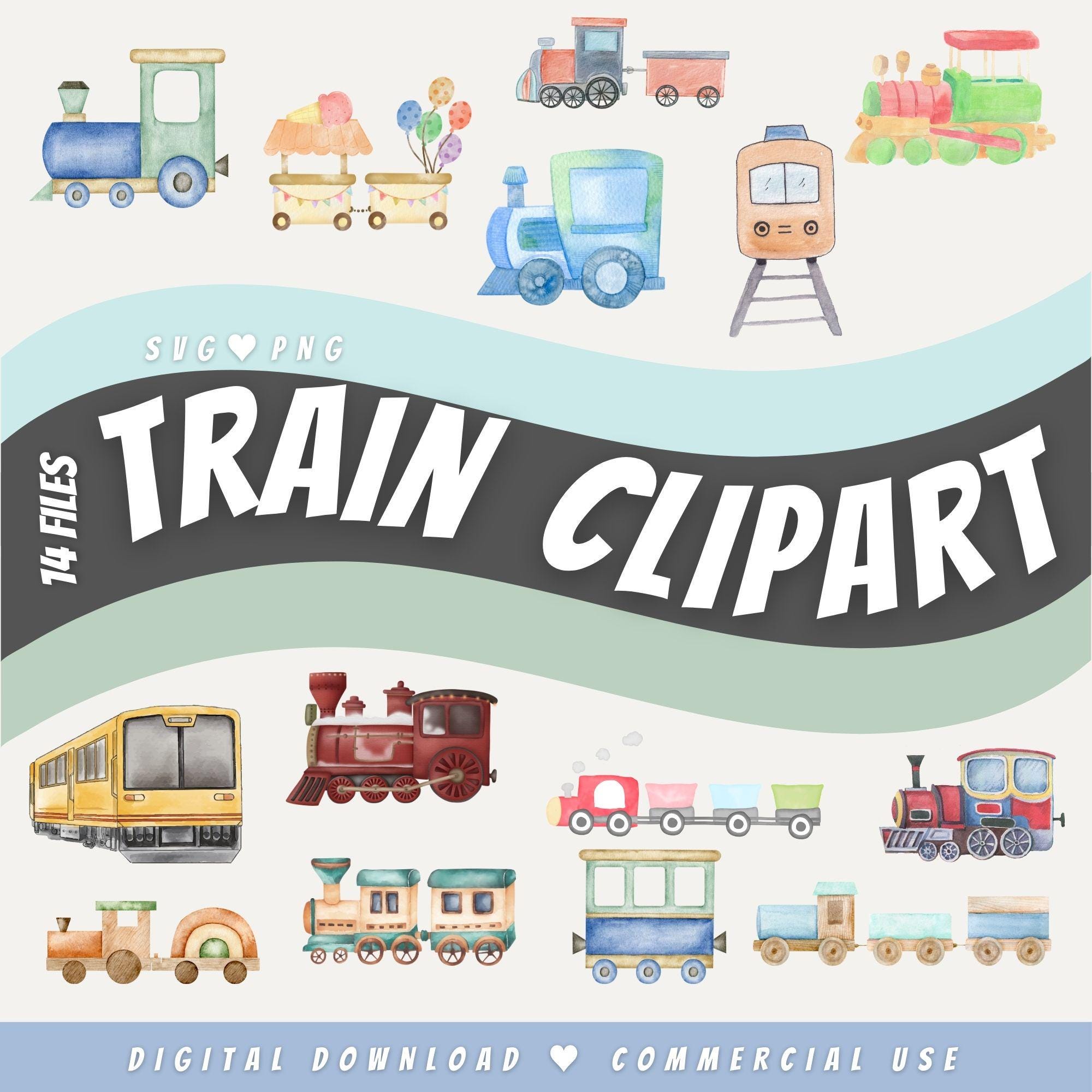 Train Watercolor SVG, Cute Train PNG Clipart, Train Mega Pack, Blue ...