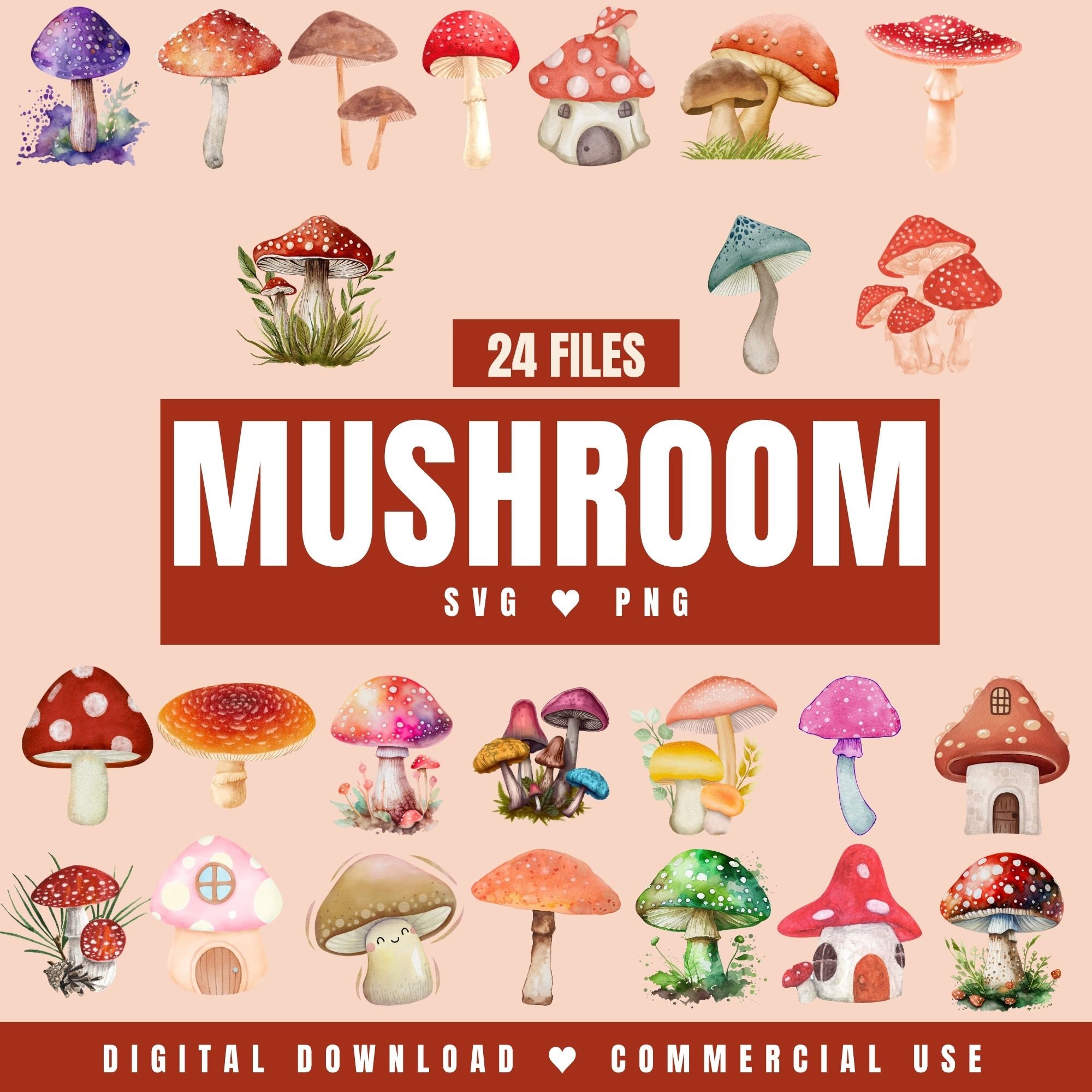Mushroom Watercolor SVG PNG Clipart Bundle for Cricut Magic Mega Pack ...