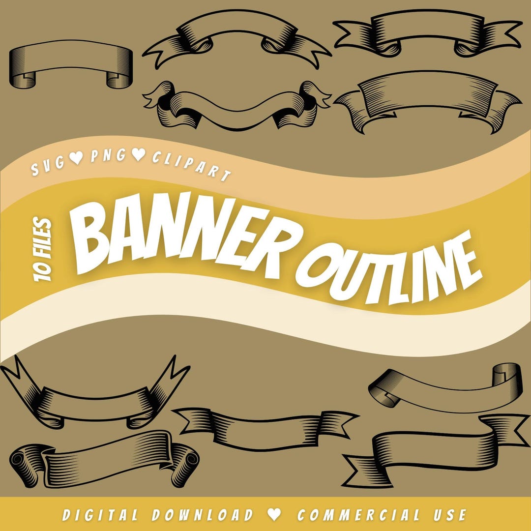 Banner Outline SVG PNG Clipart Bundle Icons Cricut Mega Pack Silhouette ...