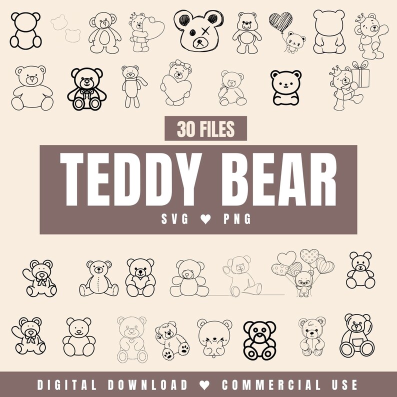 Teddy Bear Outline SVG PNG Bundle Files for Cricut Cute Mega Pack ...