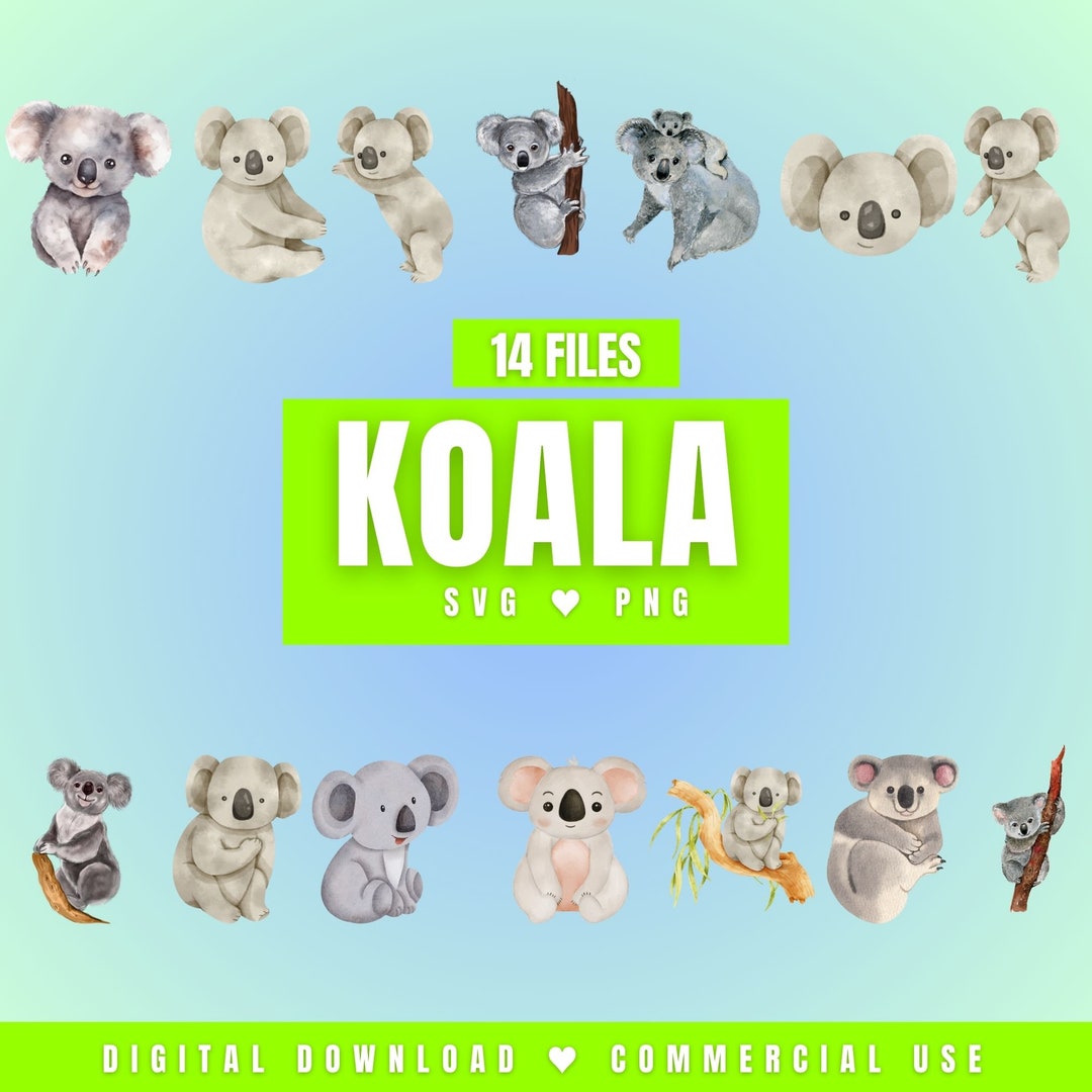 Koala Watercolor SVG PNG Clipart Bundle for Cricut Cute Jungle Animal ...