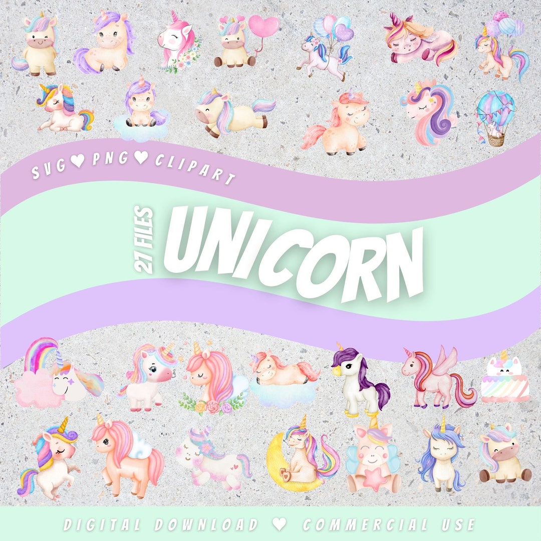 Watercolor Unicorn Clipart Bundle, Rainbow SVG PNG Files (digital ...