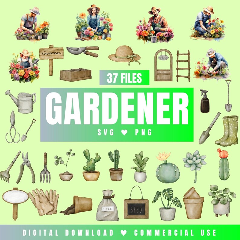 Gardner Watercolor SVG PNG Clipart Bundle Files Cricut Flowers ...