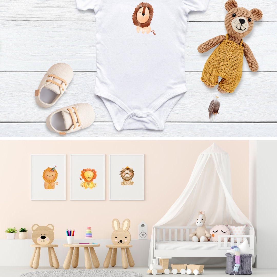 Baby Lion Watercolor SVG PNG Clipart Nursery Bundle Files for Cricut ...