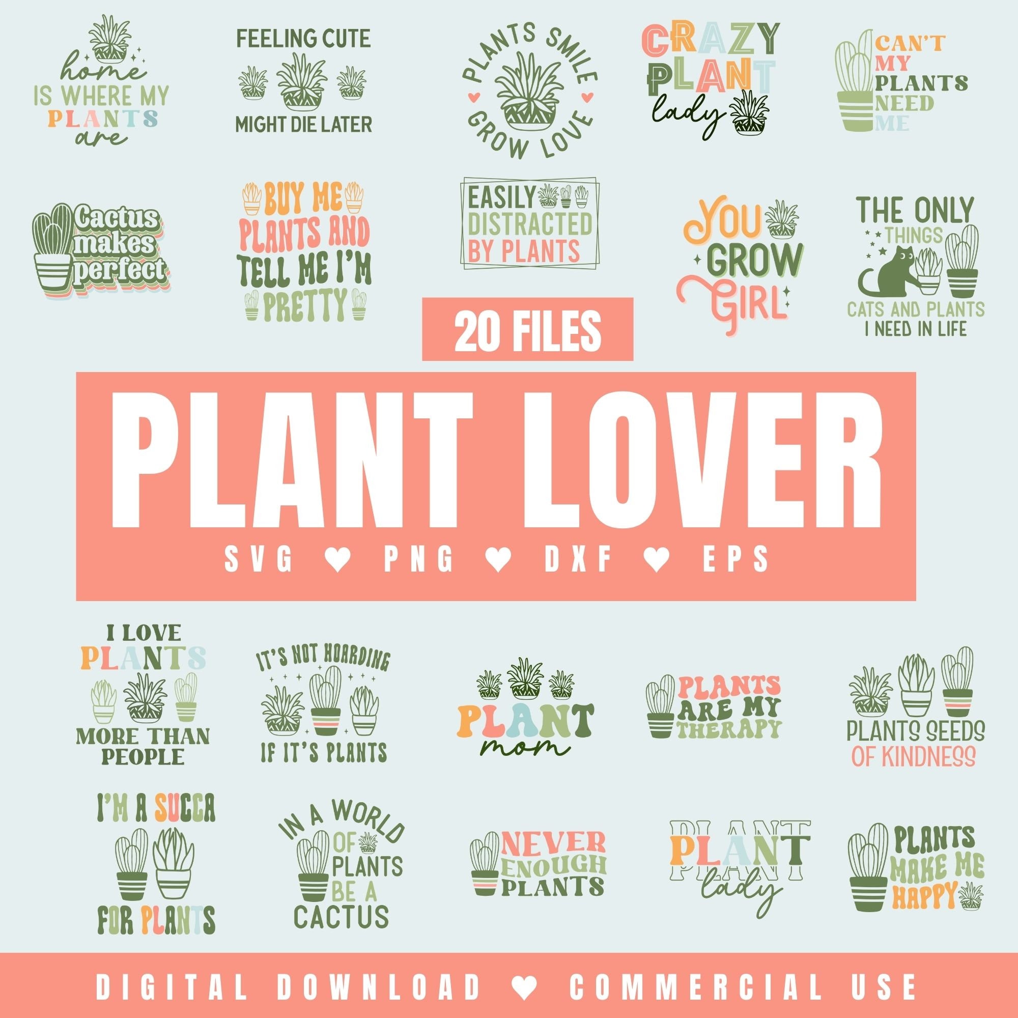 Plant Lover Retro Sign SVG PNG Dxf Eps Clipart Bundle Files Cricut ...