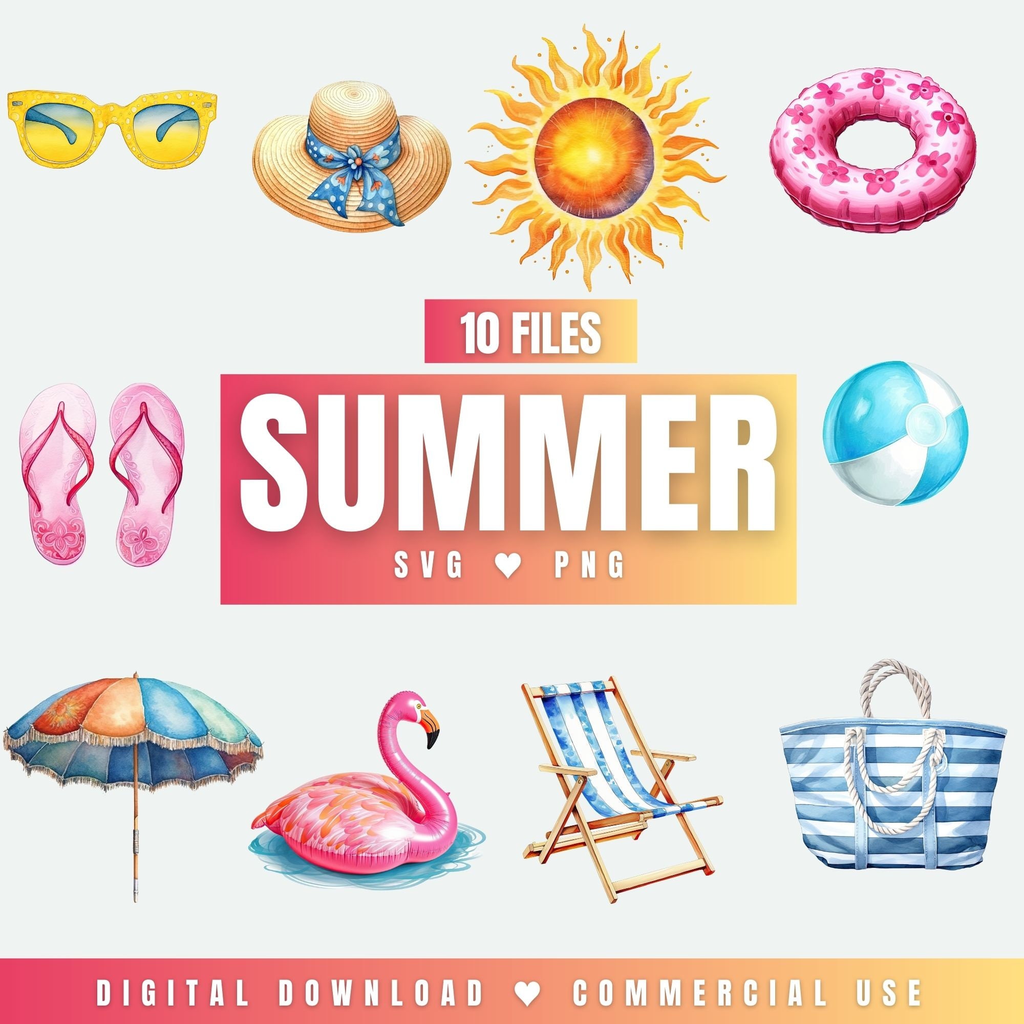 Summer Watercolor SVG PNG Clipart Bundle Files for Cricut Silhouette ...