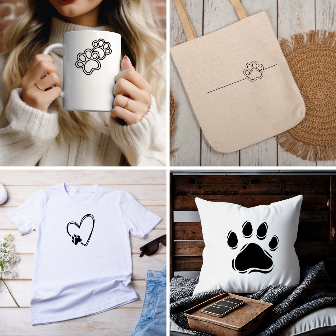 Paw Print Outline SVG PNG Clipart Bundle Files for Cricut Dog Mega Pack ...