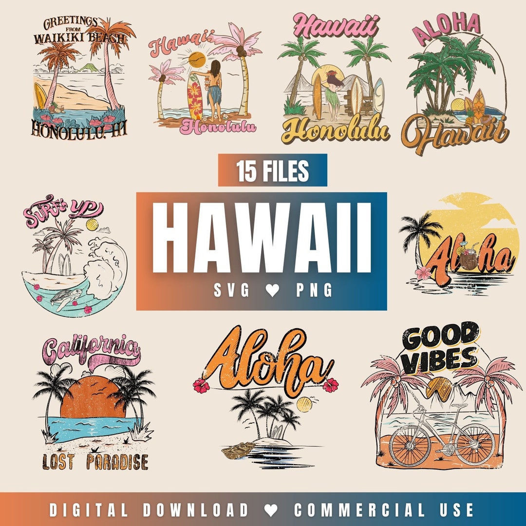 Hawaii SVG PNG Clipart Bundle Files for Cricut Aloha Silhouette Beach ...
