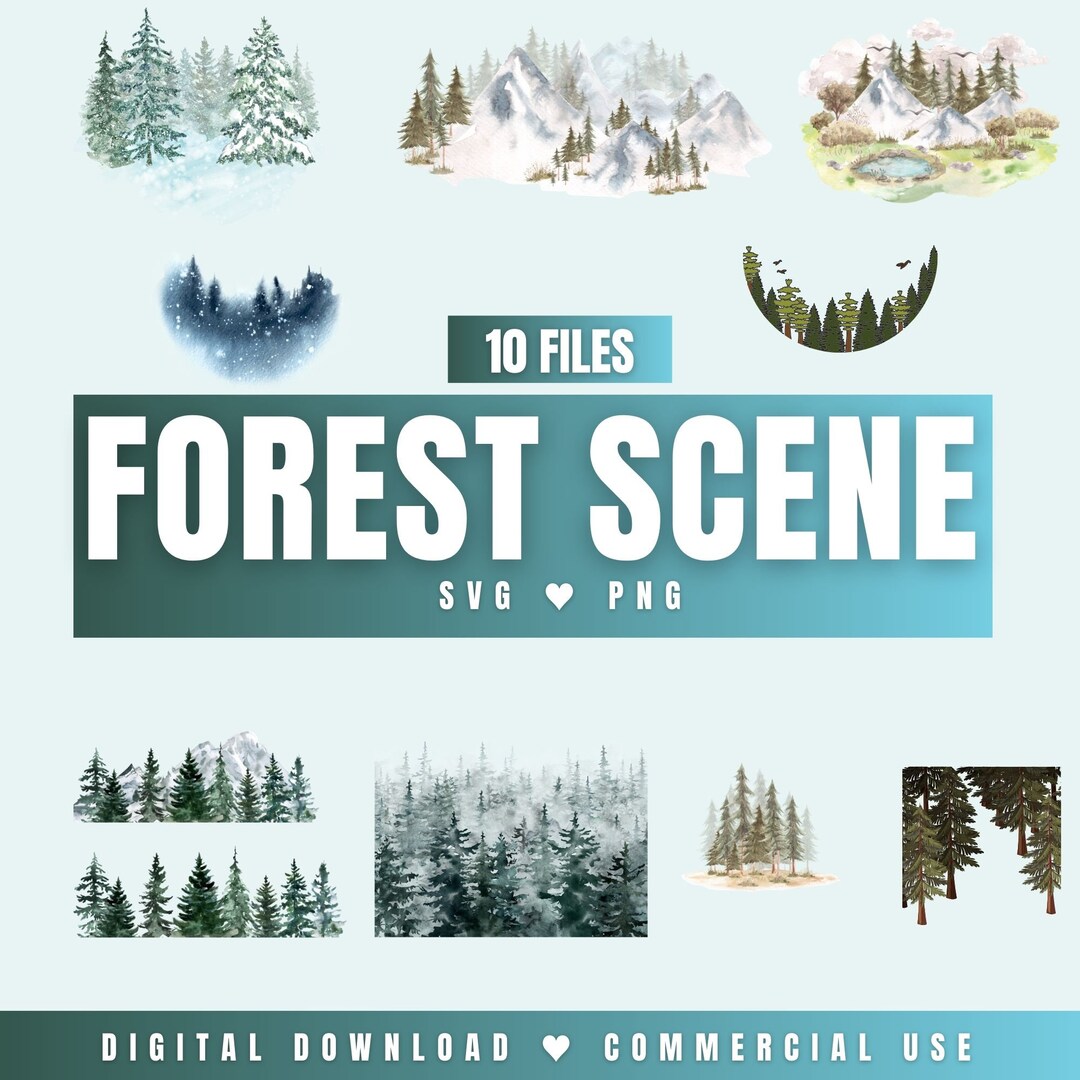 Forest Scene Watercolor SVG PNG Clipart Bundle Files for Cricut Outdoor ...
