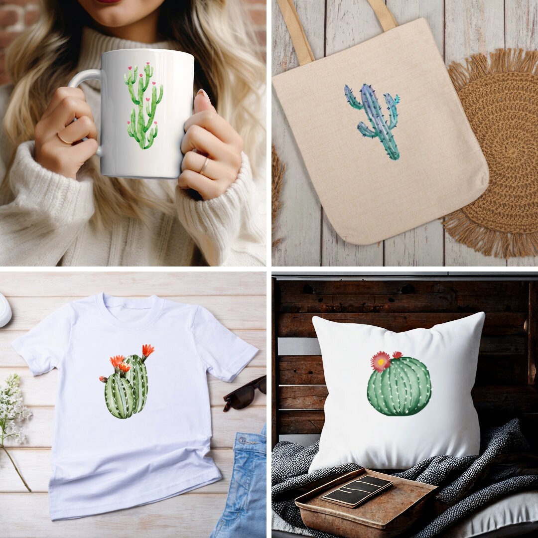 Cactus SVG PNG Clipart Bundle Watercolor Files for Cricut Mega Pack ...
