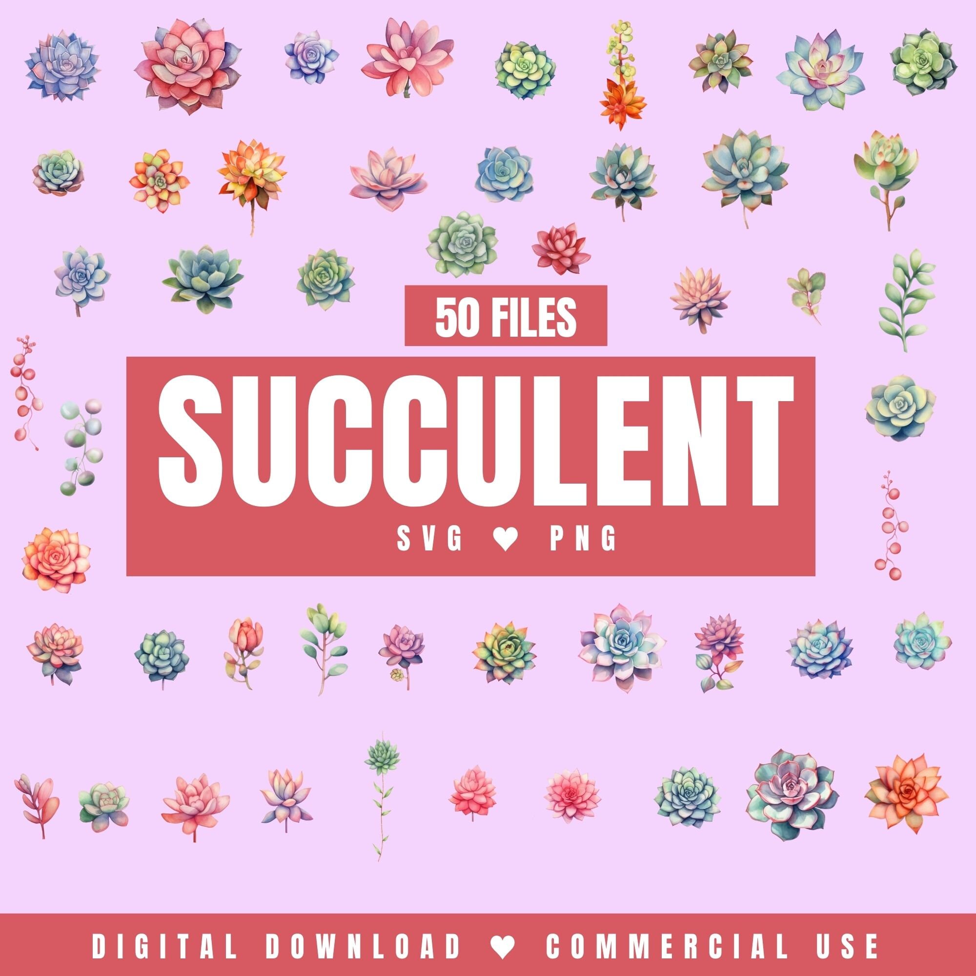 Succulent SVG PNG Clipart Bundle Watercolor Plant Files for Cricut Mega ...
