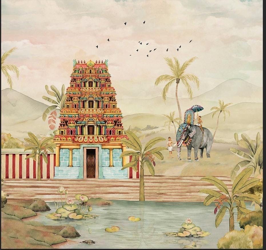 South Indian Temple Backdrop | Aalayam Print Backdrop | Ascethetic ...