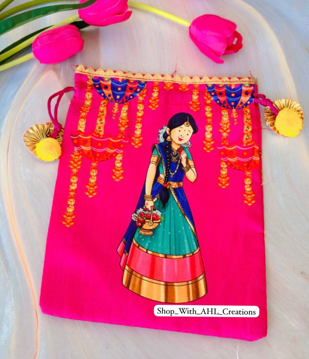 Haldi Mehendi Half Saree Function Return Gift Bags Potli Bags for ...