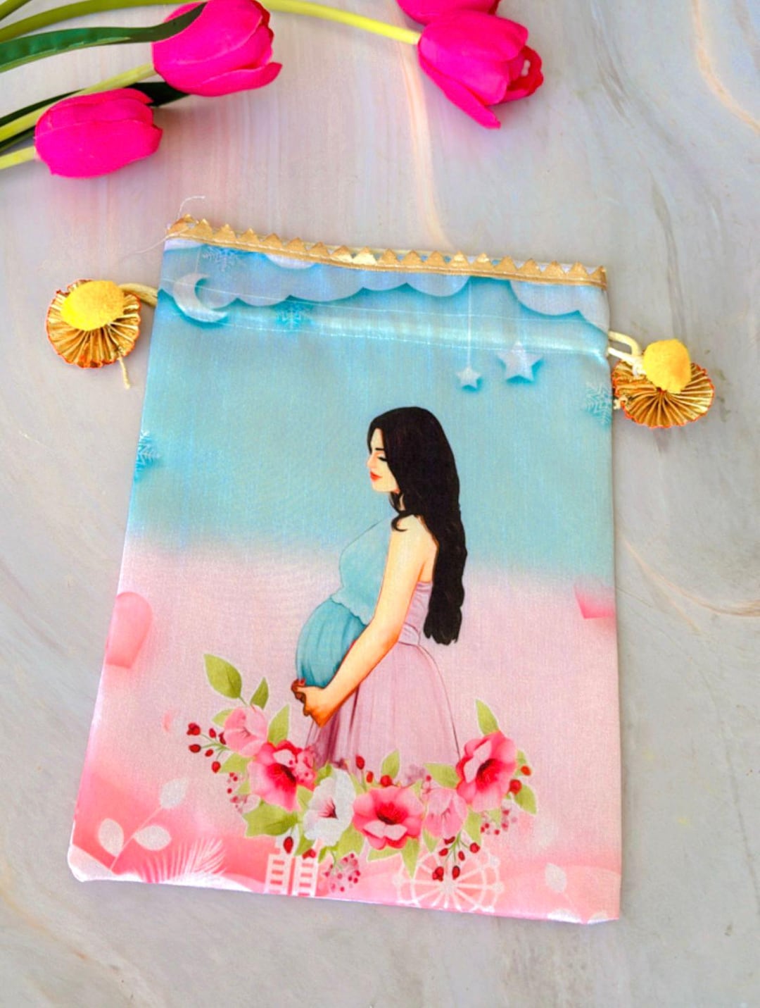 Seemantham Return Gift Bags | Baby Shower Gift Bags| Mom-to-be Potli ...