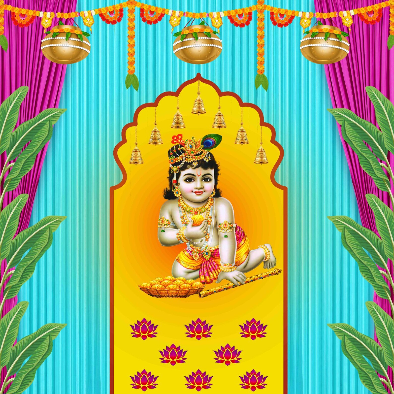 Krishnashtami Backdrop: Janmashtami Desi Festival Decoration (8x8 Ft or ...
