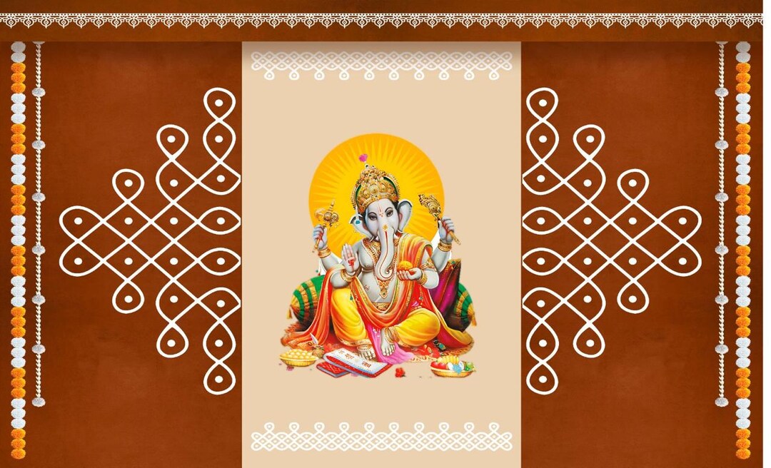 Gruhapravesham Backdrop Decor | Ganesha With Kolam Backdrop for ...