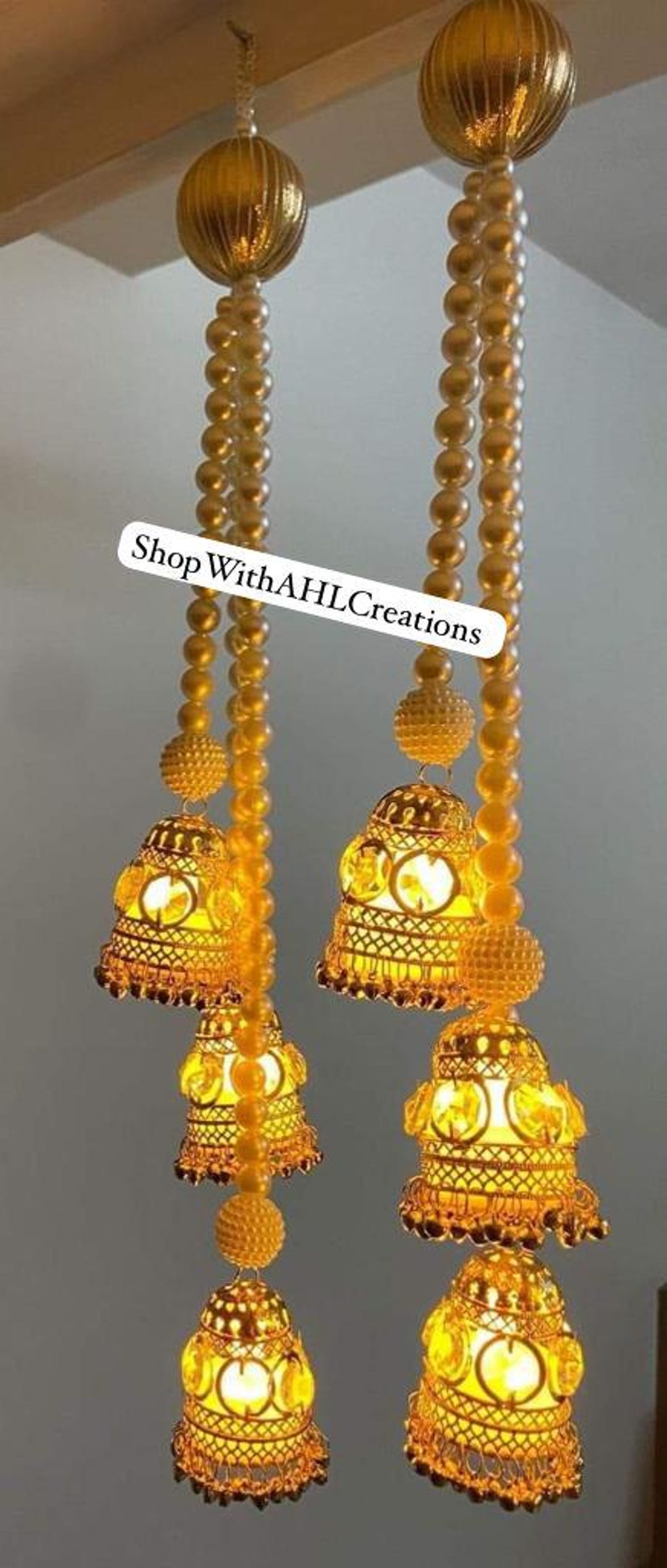 Diwali Hanging Lights (set of 2) | Cage Pearl Hanging Lights | LED ...