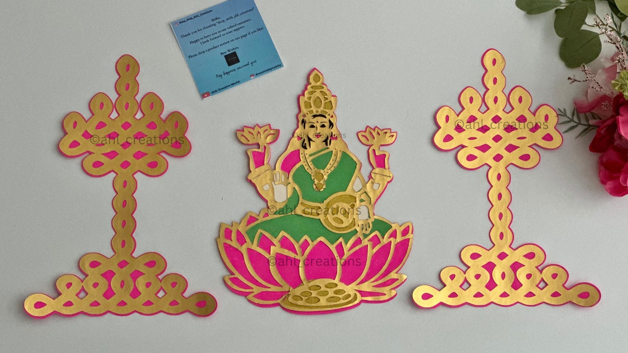 Lakshmi Devi Cutouts With Kolam Deepam Navaratri or Diwali Festival ...