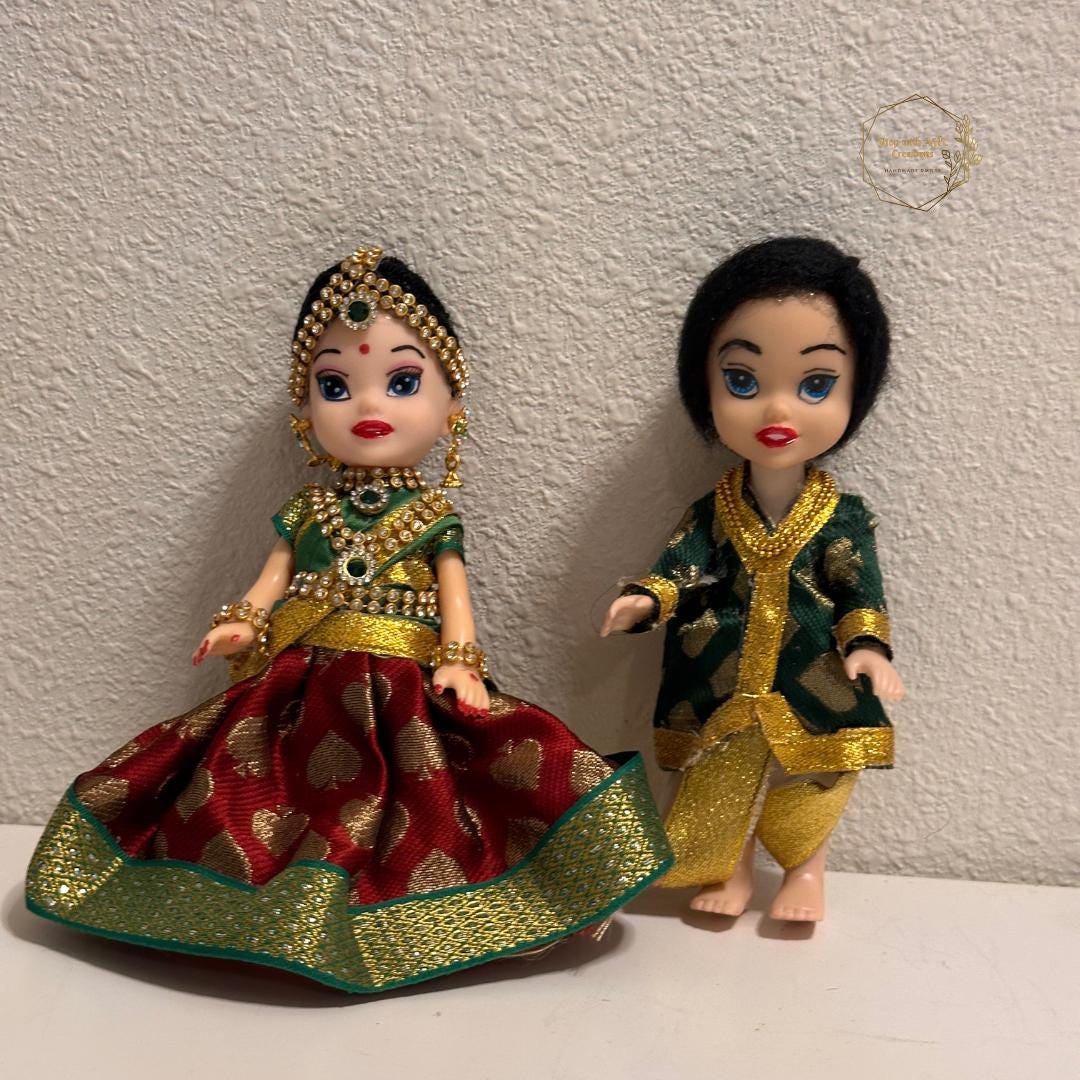 Half Saree and Dhothi Function Dolls | Desi Dolls - 5" Sizing| Indian Decor| South Indian Dolls ...