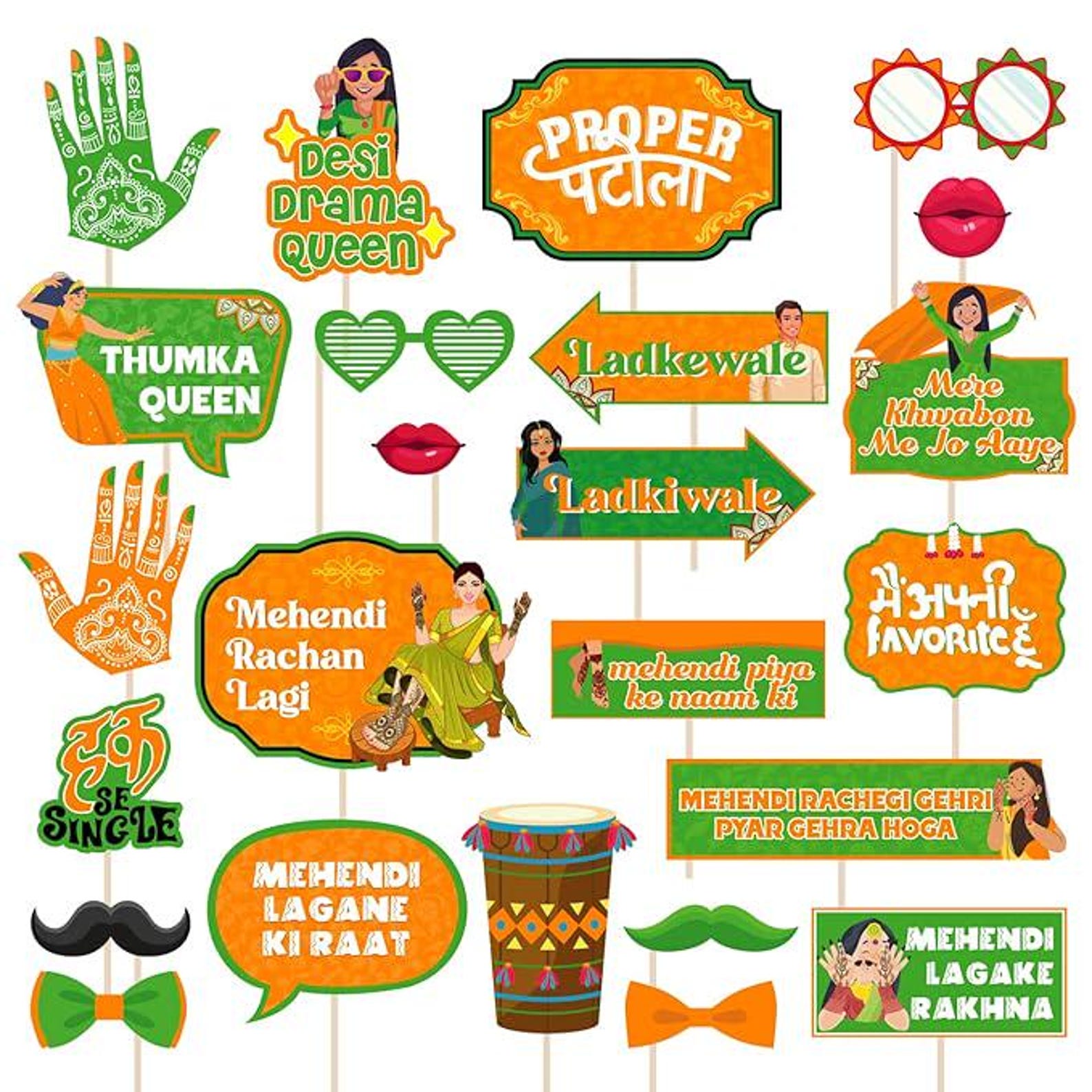 Haldi/ Mehendi Photo Booth Props and Haldi Photo Booth Props for ...