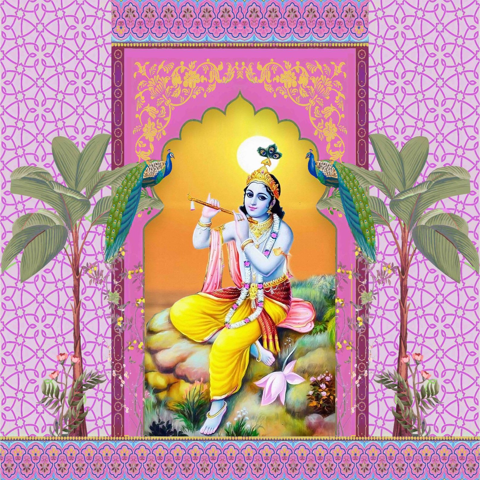 Krishnashtami Backdrop: Janmashtami Desi Festival Decoration (8x8 Ft or ...