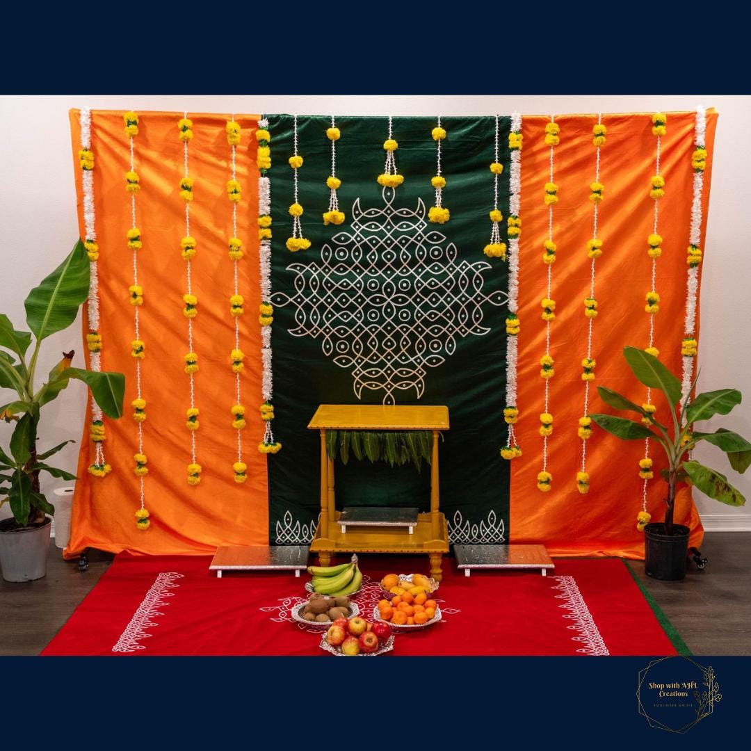 Rangoli Kolam Backdrop Cloth: Pooja Decor, Religious Ceremony, Washable ...