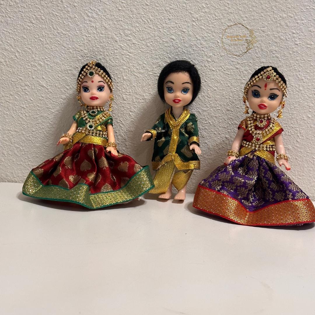 Half Saree and Dhothi Function Dolls | Desi Dolls - 5" Sizing| Indian Decor| South Indian Dolls ...