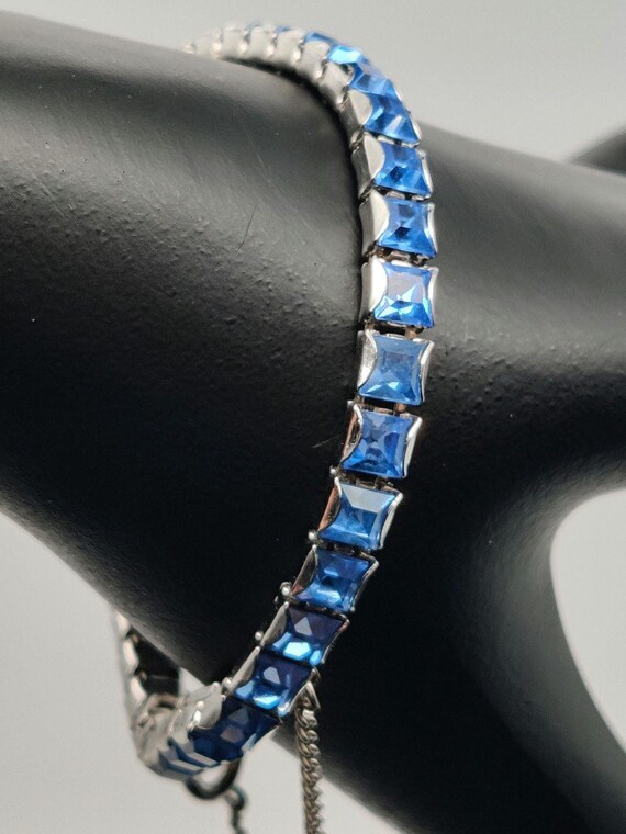 Blue Rhinestone Sterling Channel Set Bracelet - Gem