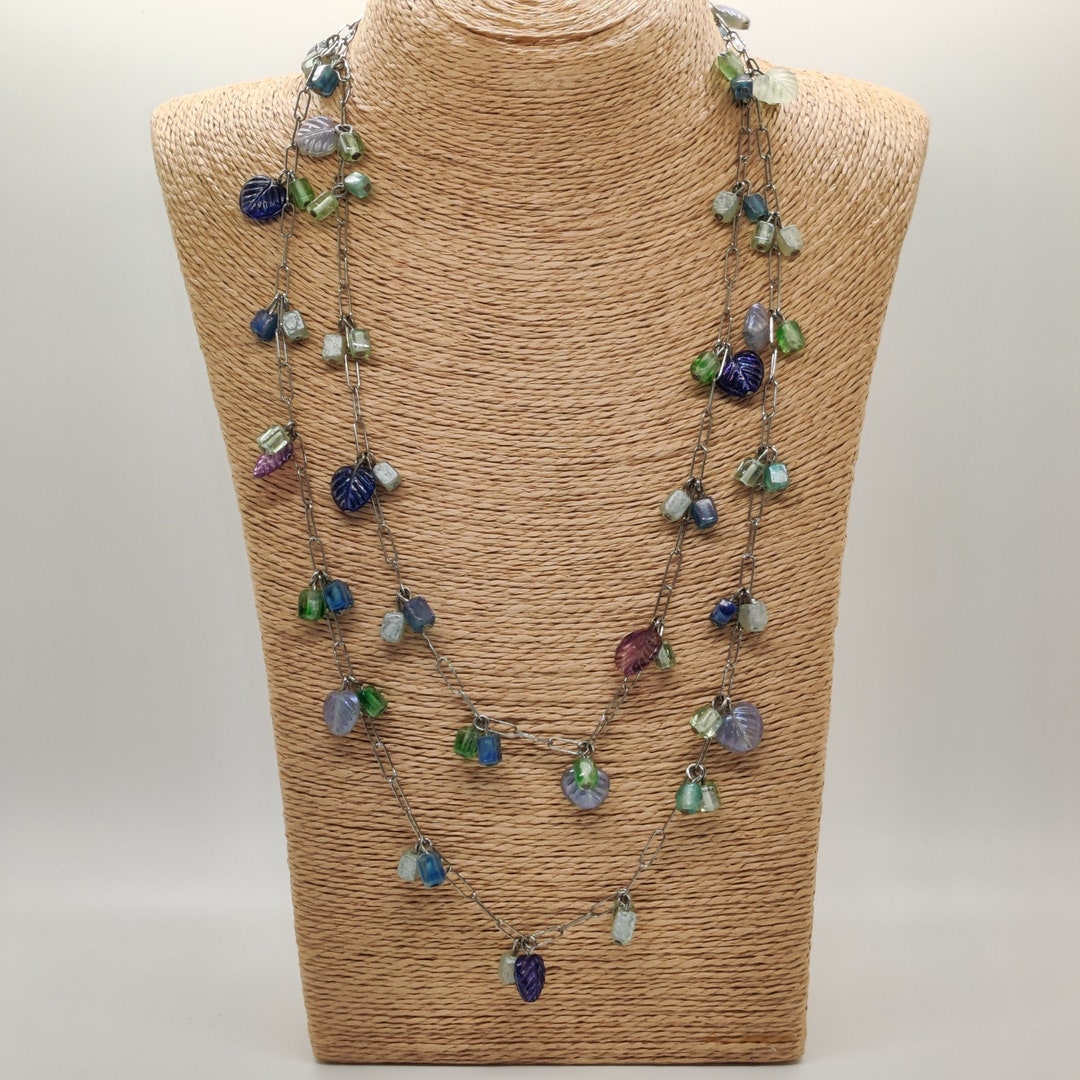 Glass Charm Double Strand Paperclip Necklace - Etsy