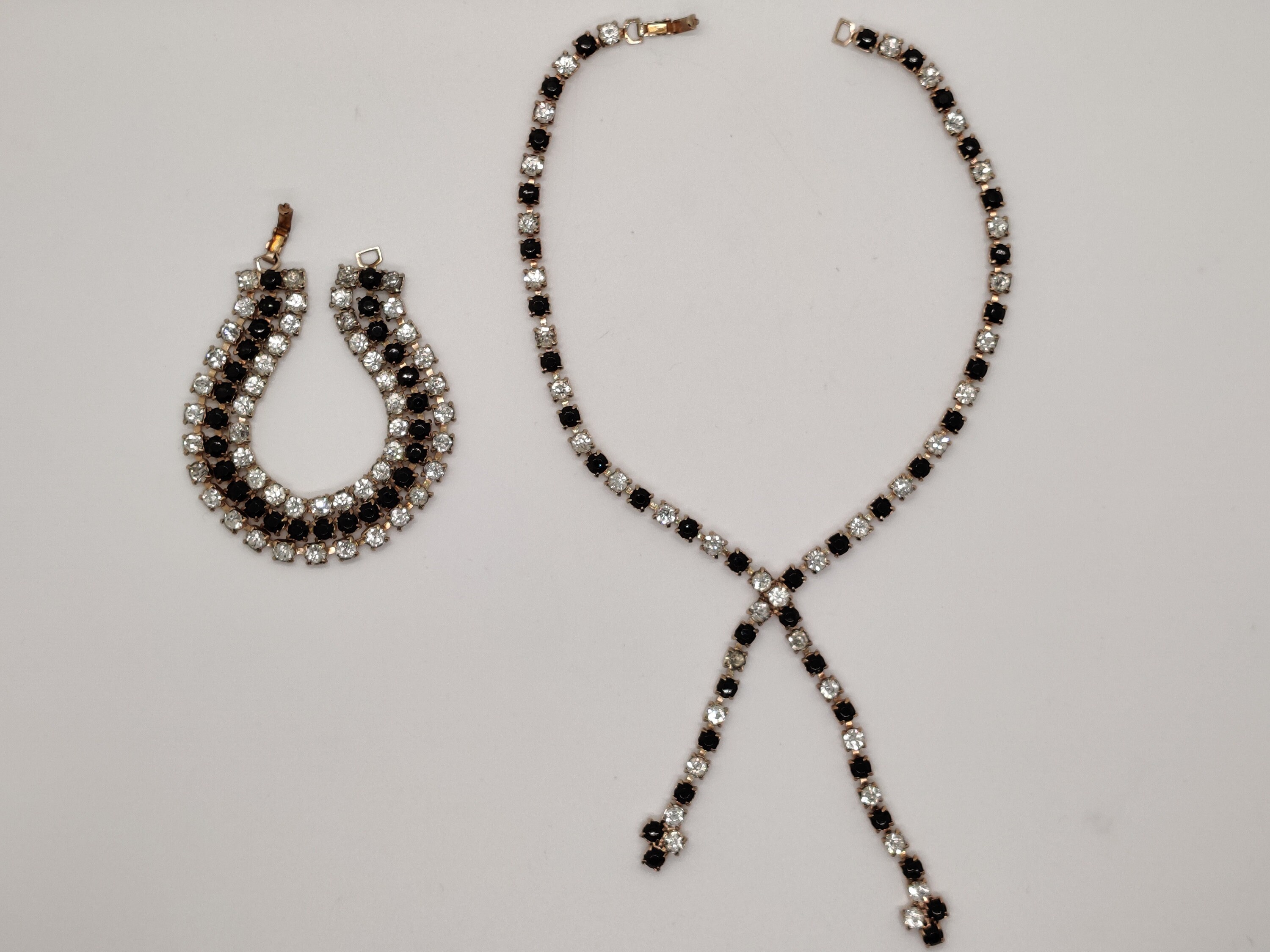 Black and White Rhinestone Negligee / Choker Necklace and Bracelet Set ...