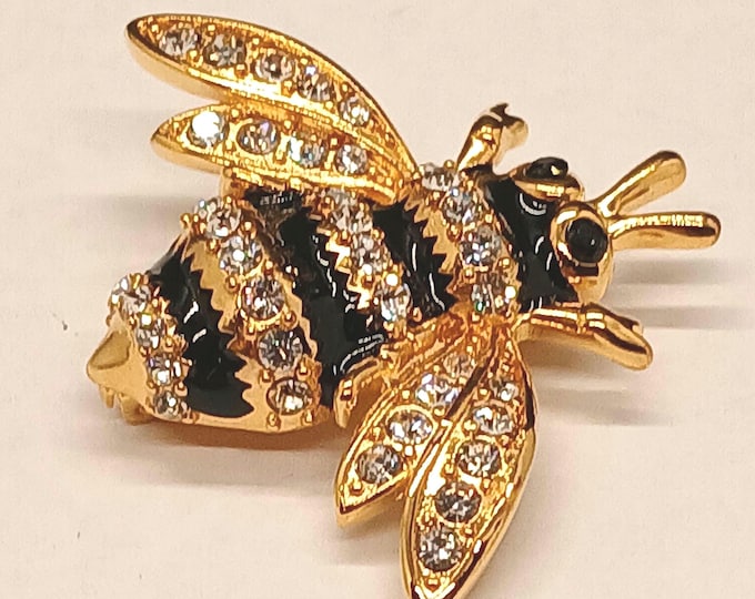 Fancy Goldtone Enamel and Crystal Bee Brooch - Etsy