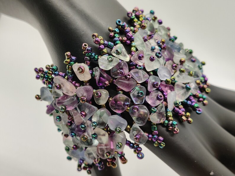 IRRIDESCENT Shades of Purple Artisan Hand Beaded Fancy Cuff Bracelet - Etsy