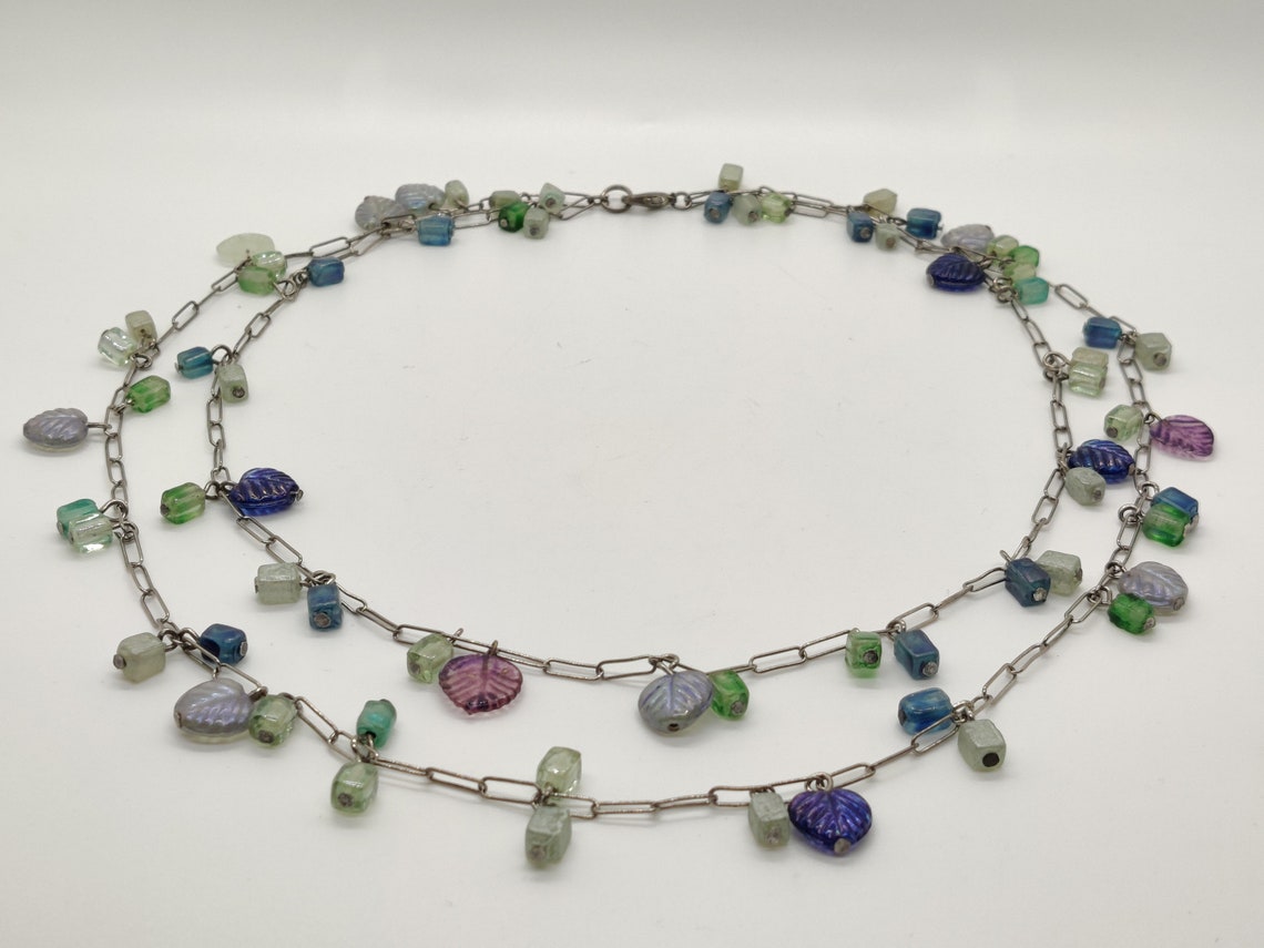 Glass Charm Double Strand Paperclip Necklace - Etsy
