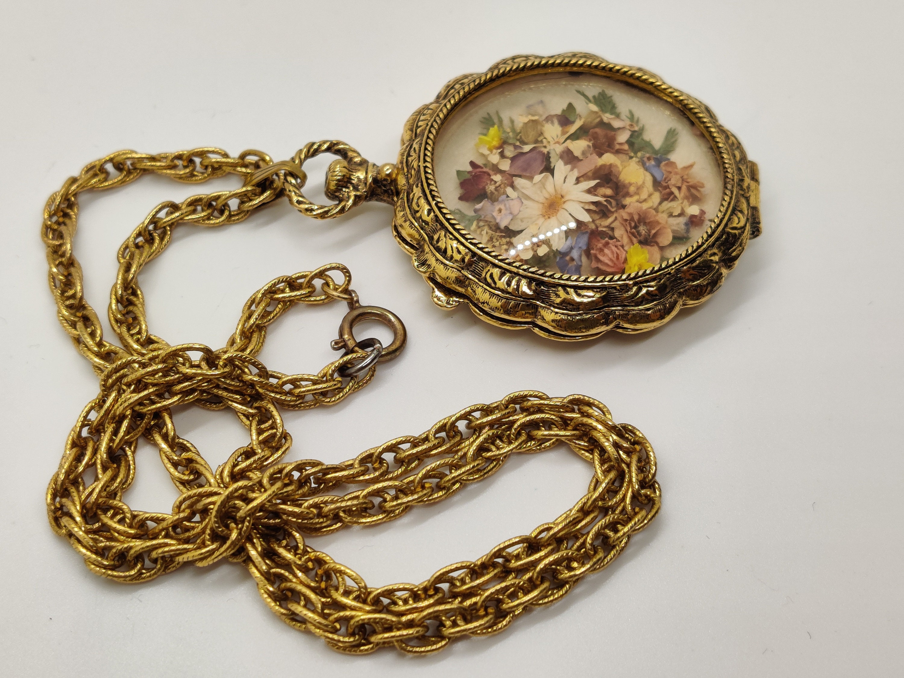 DRIED FLOWERS Pocket Watch Case Gold-tone Pendant - Etsy