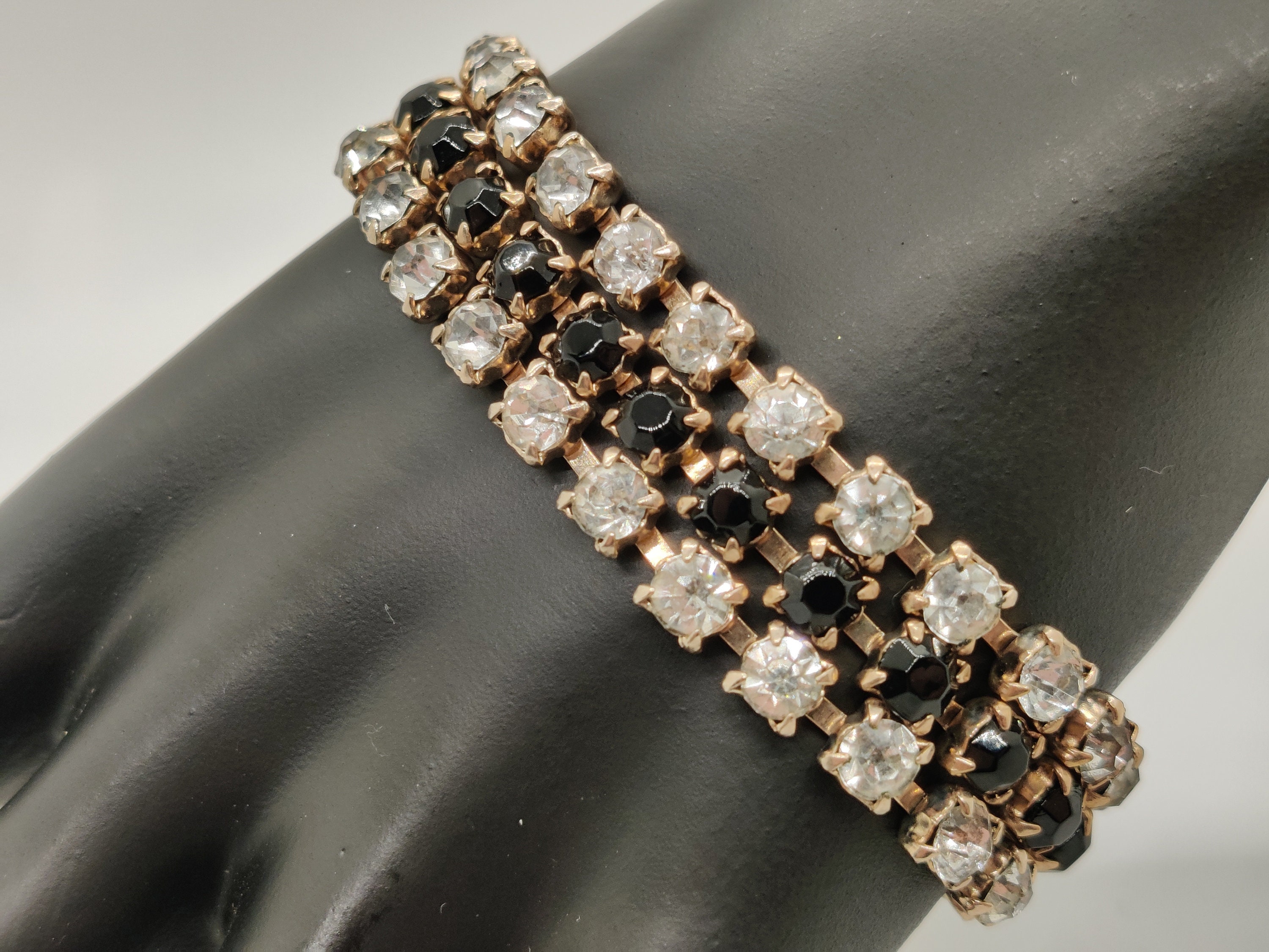 Black and White Rhinestone Negligee / Choker Necklace and Bracelet Set ...