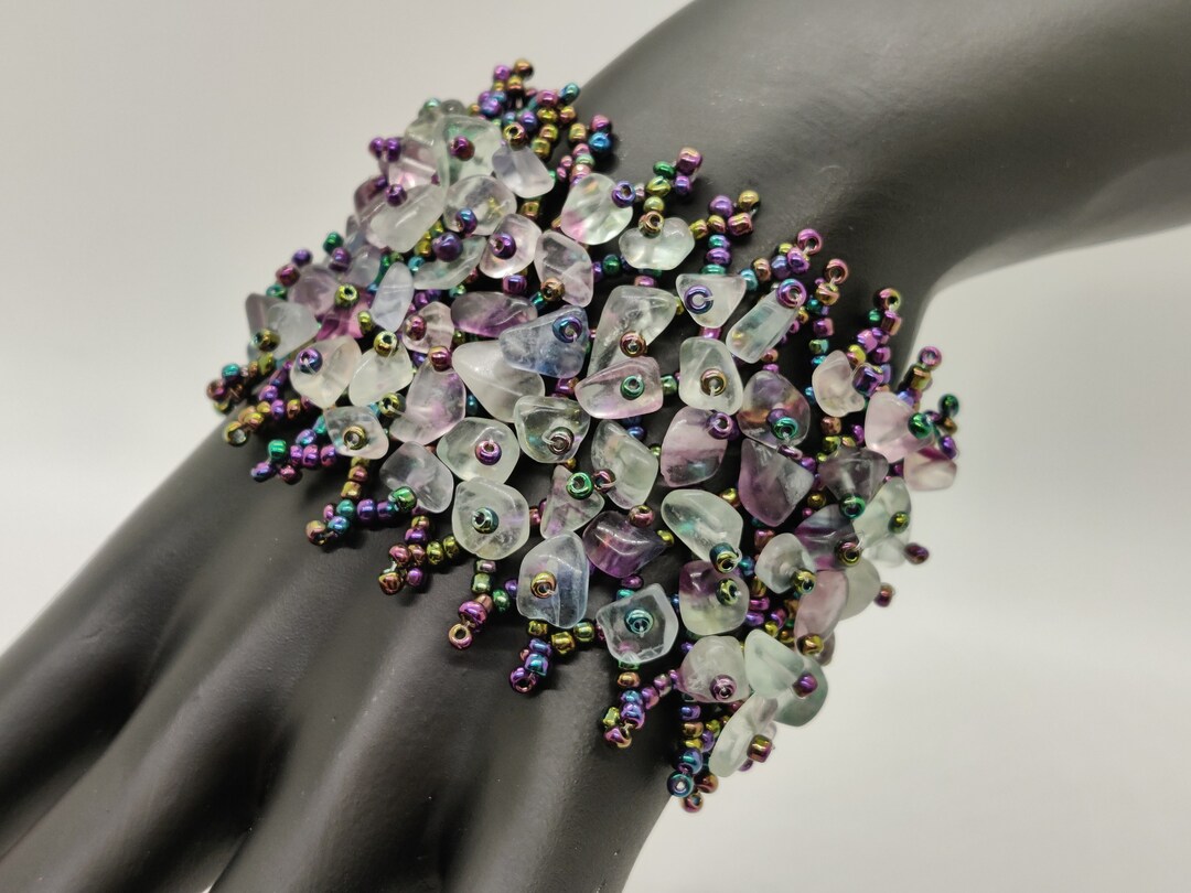 IRRIDESCENT Shades of Purple Artisan Hand Beaded Fancy Cuff Bracelet - Etsy