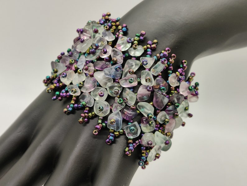 IRRIDESCENT Shades of Purple Artisan Hand Beaded Fancy Cuff Bracelet - Etsy