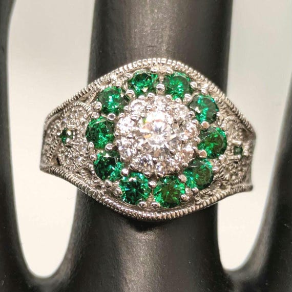 Vanna K Filigree Sterling White and Emerald Green Hal… - Gem