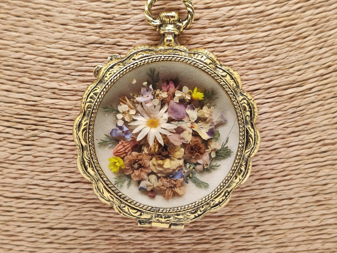 DRIED FLOWERS Pocket Watch Case Gold-tone Pendant - Etsy
