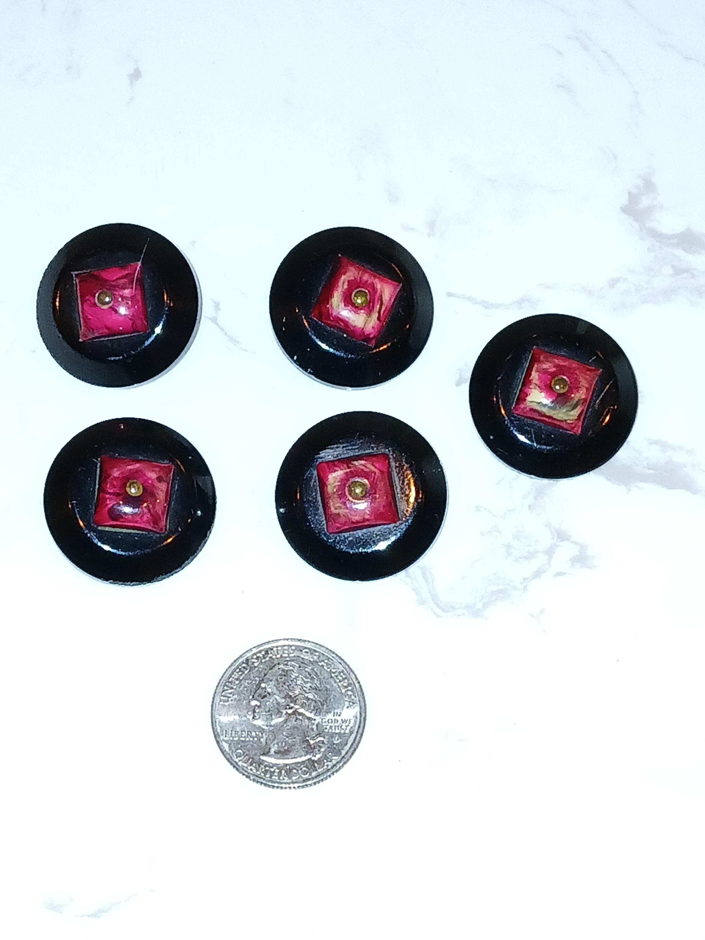 Deco 5 Black and Red Buttons - Etsy