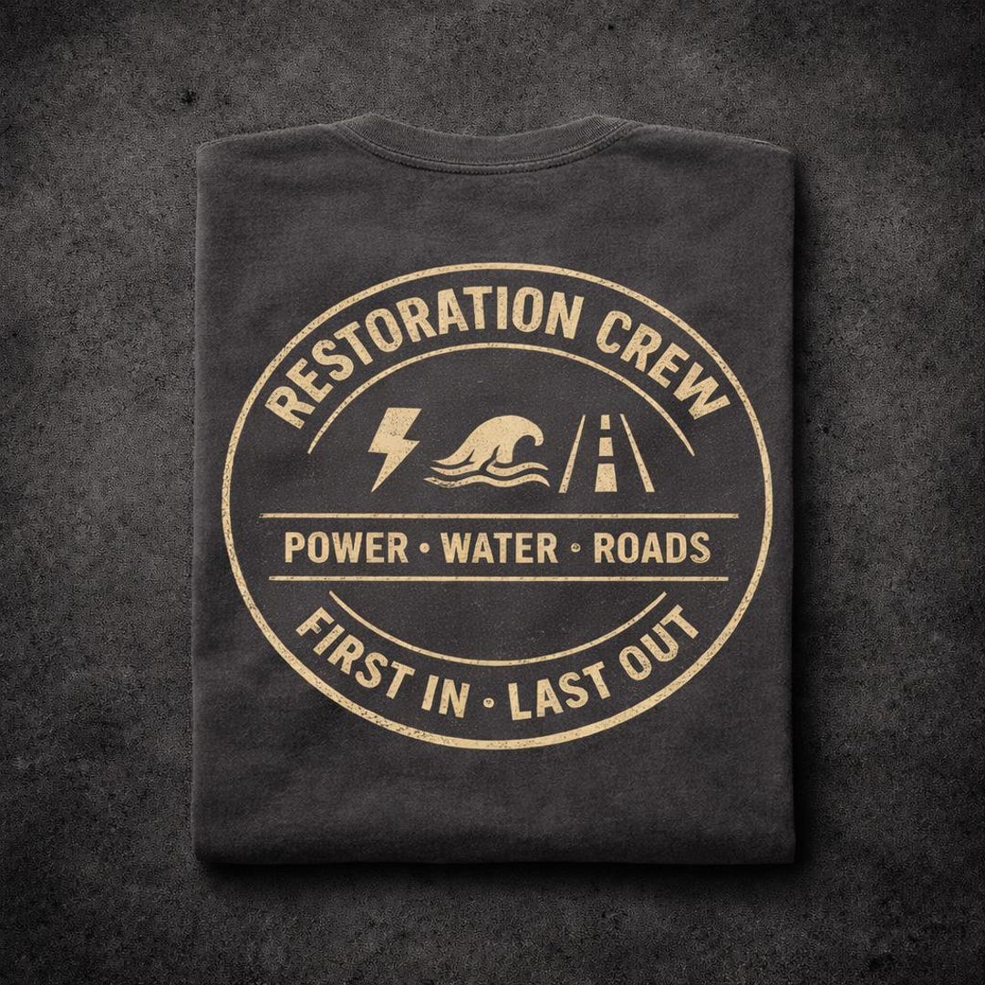 Restoration Crew Shirt – Power • Water • Roads Crew Tee – First in Last ...
