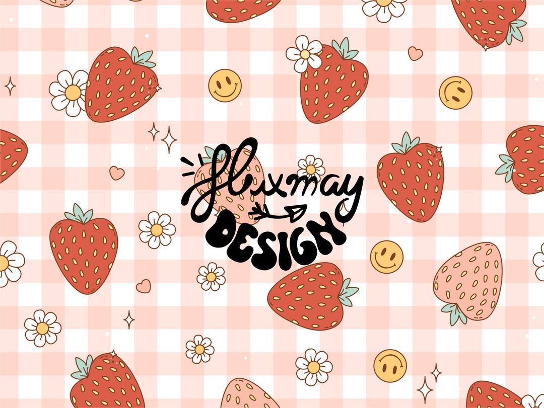 Strawberries Seamless Repeating Pattern - Pink Plaid Retro Fabric ...