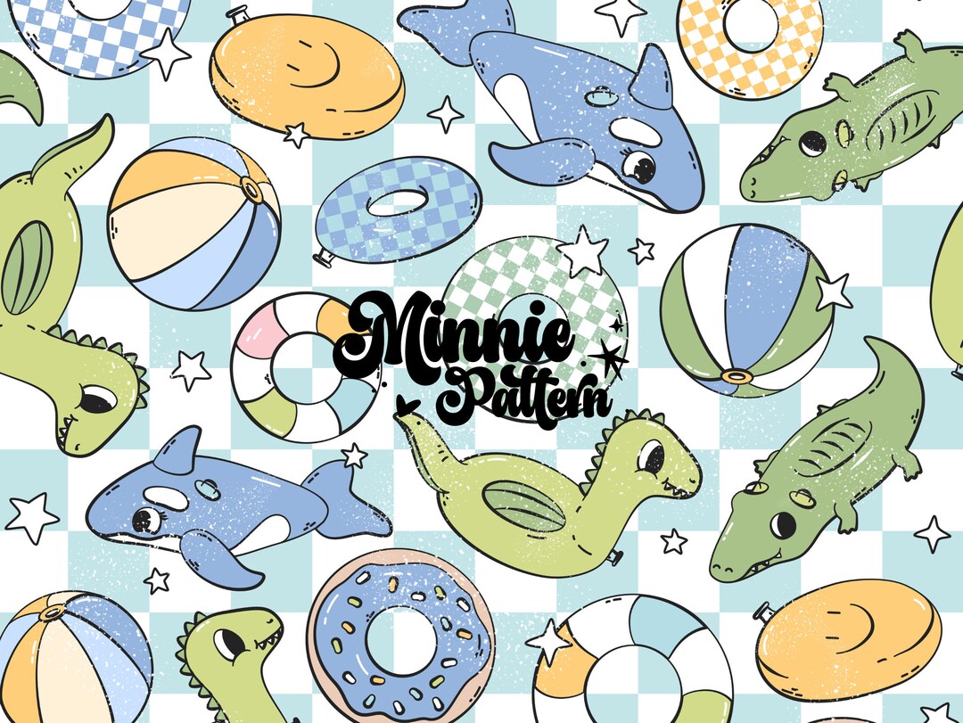 Retro Summer Seamless Paper, Boy Swimming Pool Floats Repeat Pattern ...