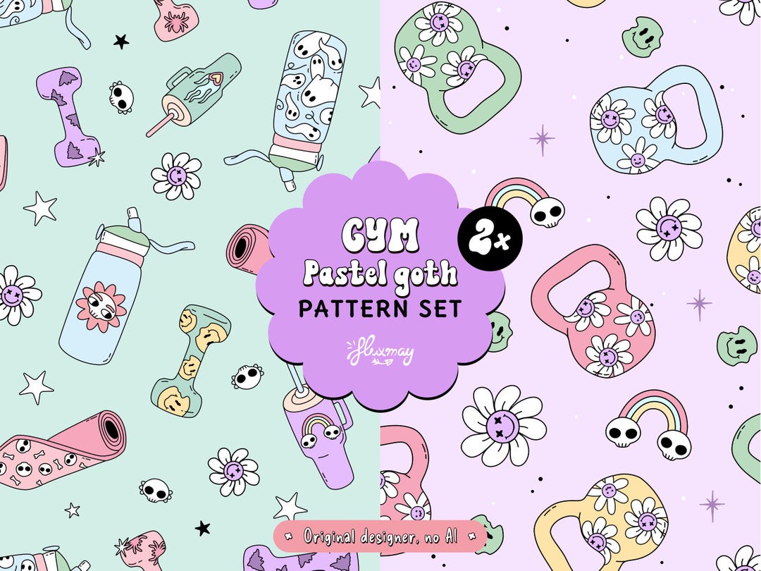Pastel Goth Gym Pattern | Modern Witch Seamless File (JPG, PNG) - Etsy